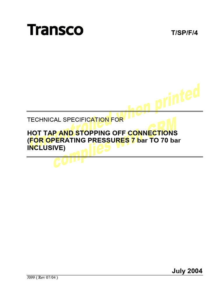 T-SP-F-4 (2004) Hot Tap & Stopping Off Connections (For Operating | PDF ...