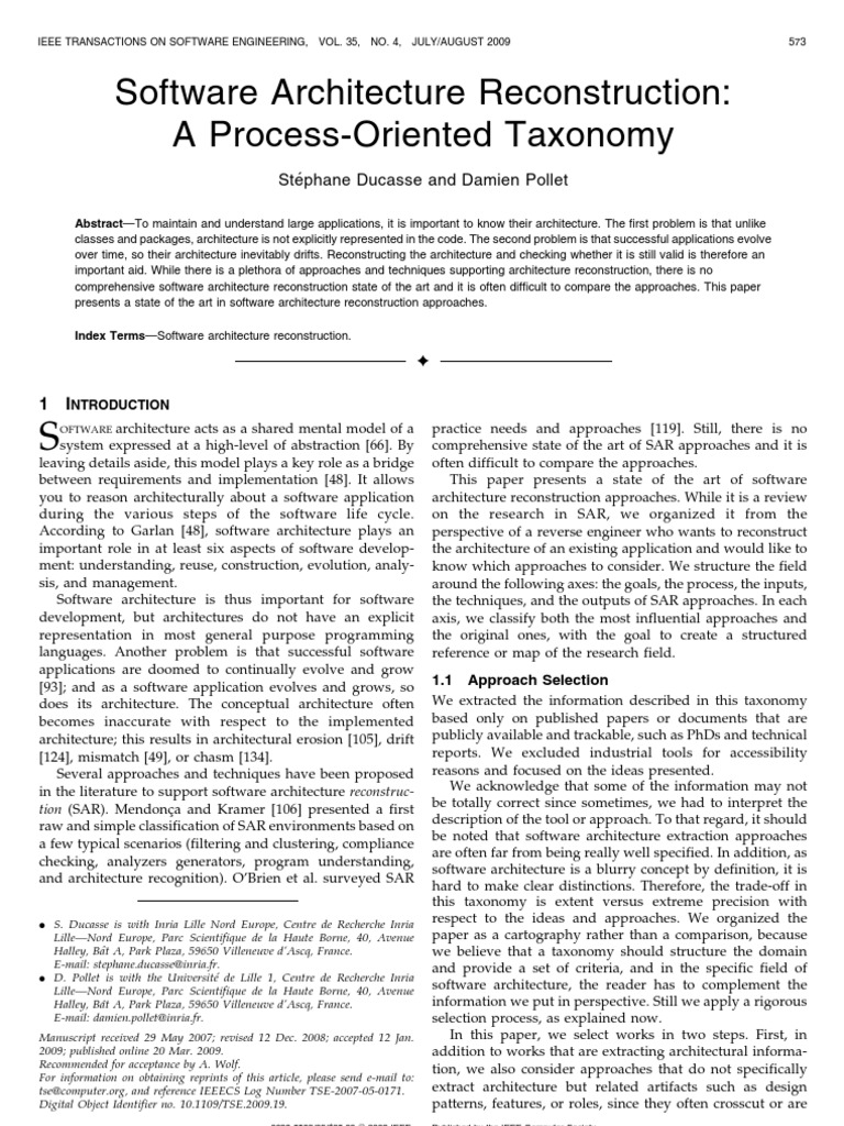 Software Architecture Reconstruction A Process Oriented Taxonomy Pdf Software Architecture