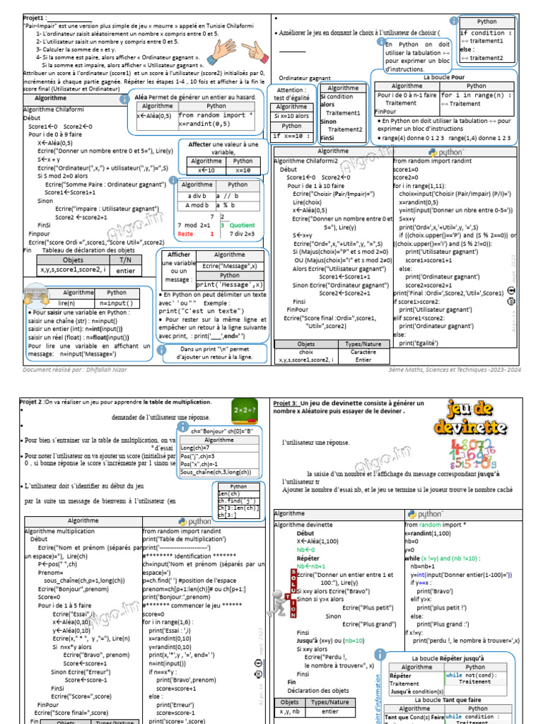 Fiches 3SC 2023 2024 | PDF | Structure de contrôle | Python (Langage de programmation)