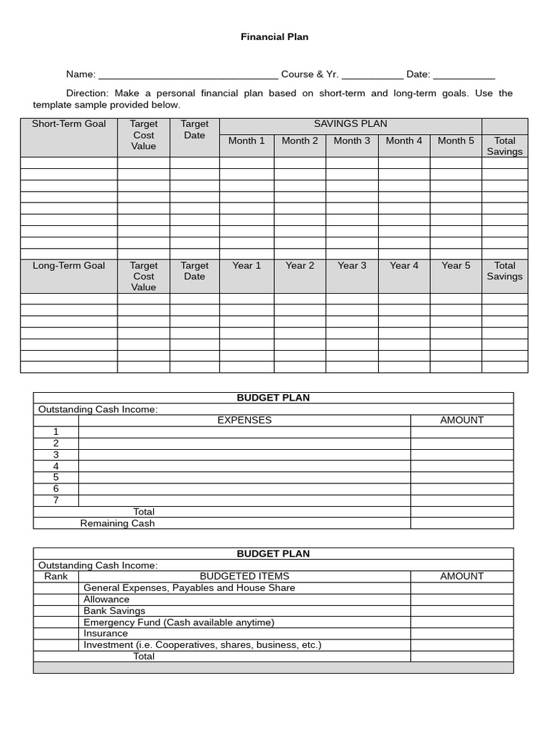 Financial Plan Activity | PDF