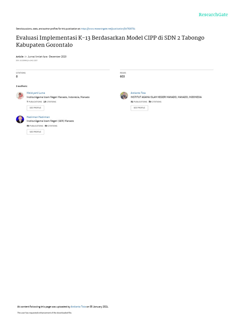 Evaluasi Implementasi K-13 Berdasarkan Model CIPP | PDF | Bisnis