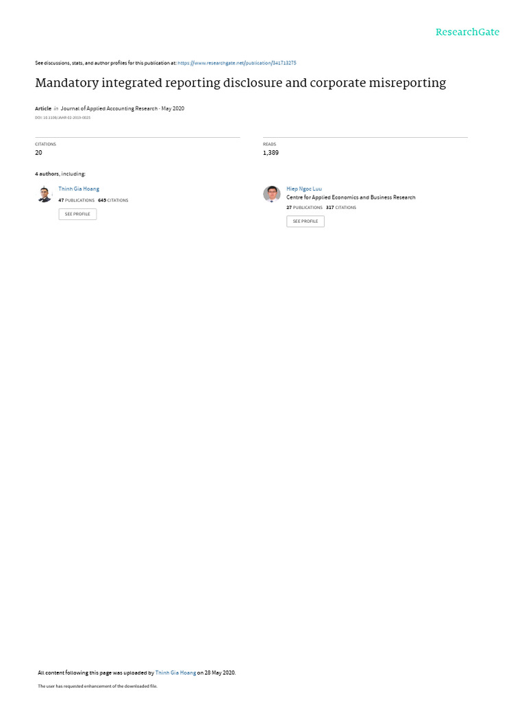 V2.mandatory Integrated Reporting | PDF | Multicollinearity