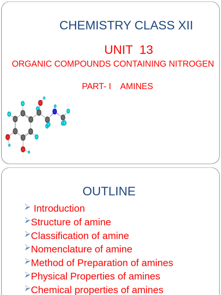Amines - PPT CLASS XII Part 1 | PDF | Amine | Organic Chemistry