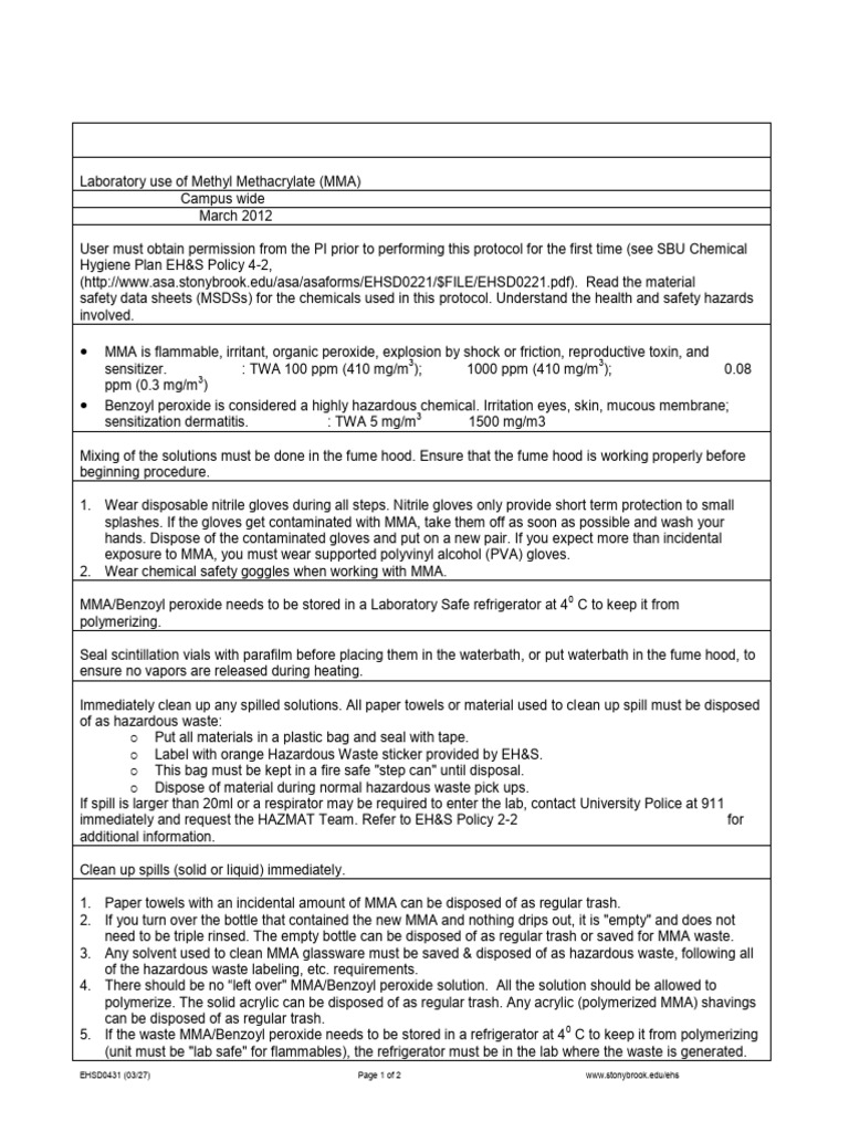 MMA Lab Safety Guide | PDF | Waste | Laboratories