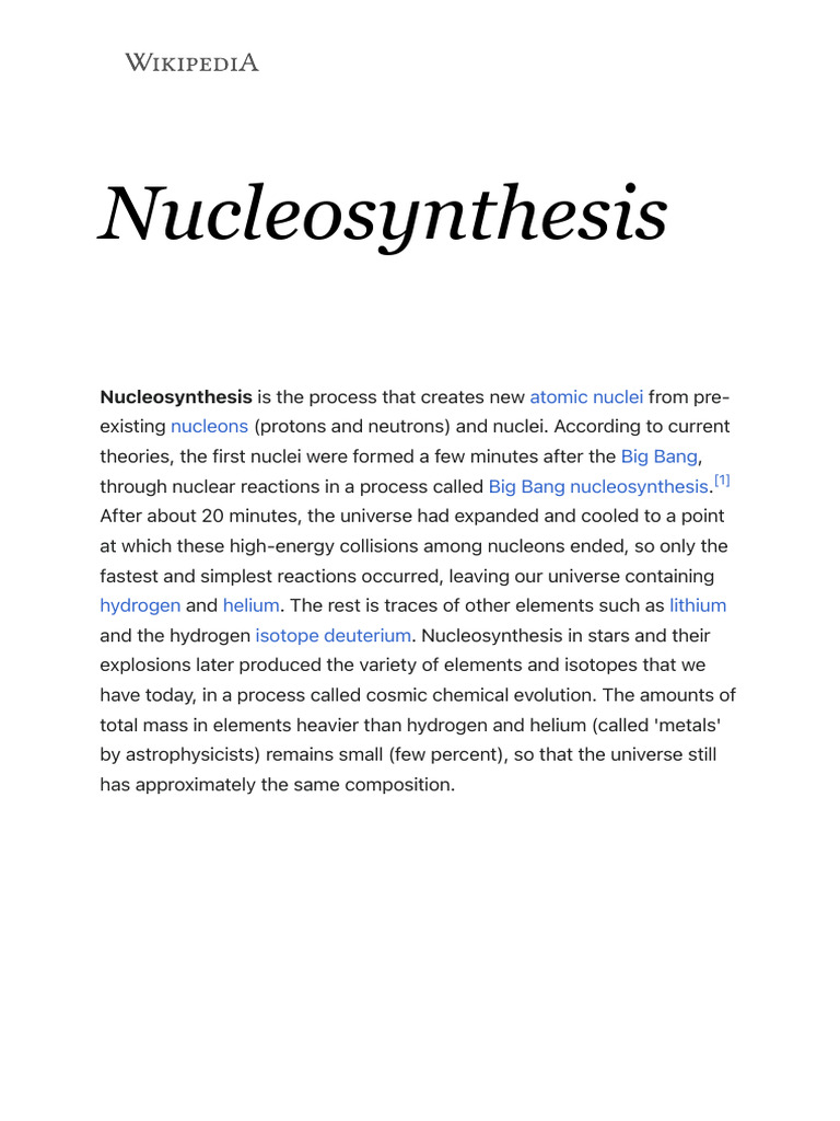 Nucleosynthesis - Wikipedia | PDF | Chemical Elements | Isotope