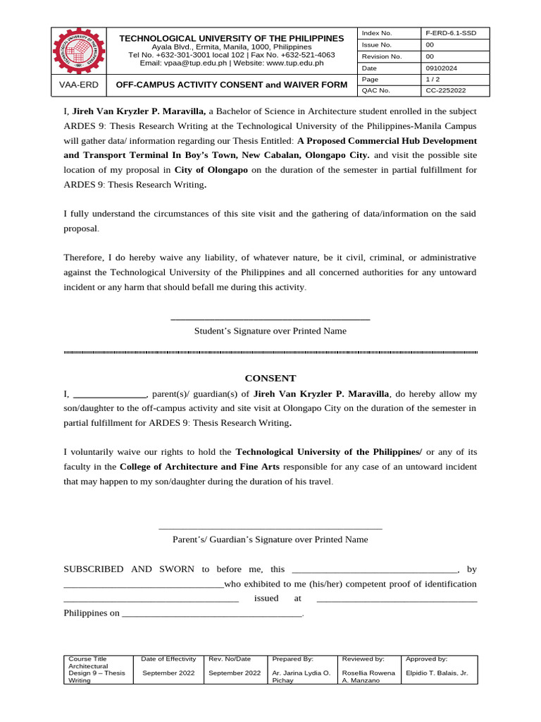 Off Campus Activity Waiver Form | PDF