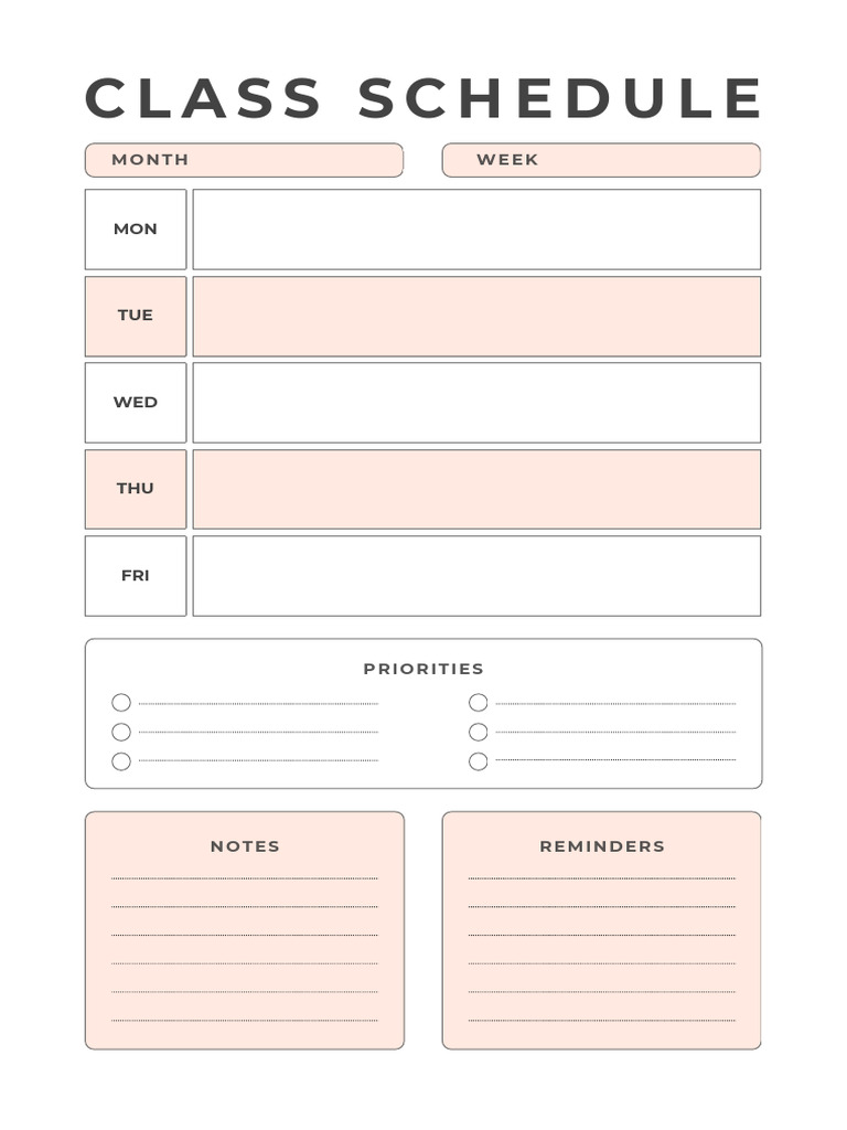 White Pink Minimalist Simple Class Schedule Student Planner | PDF
