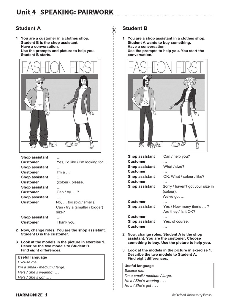 Harmonize 1 TRM Pairwork Unit 4 Worksheets | PDF