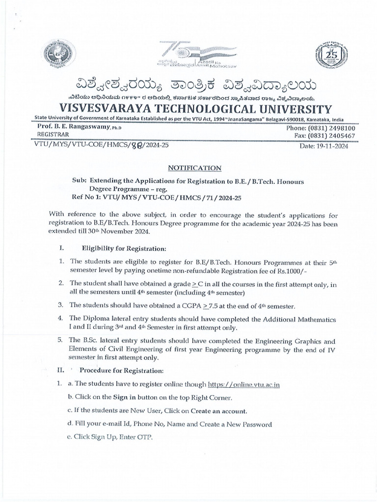 Hons Registration Postponed CoE | PDF