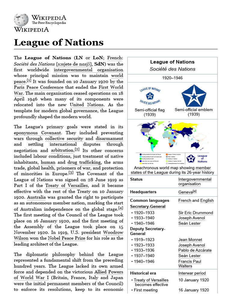 League of Nations | PDF | League Of Nations | International Relations