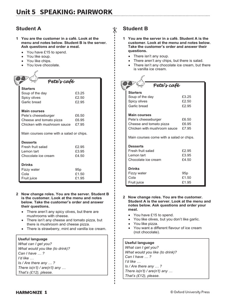 Harmonize 1 TRM Pairwork Unit 5 Worksheets | PDF