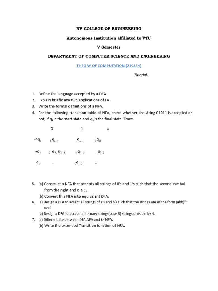 Tutorial - DFA NFA | PDF