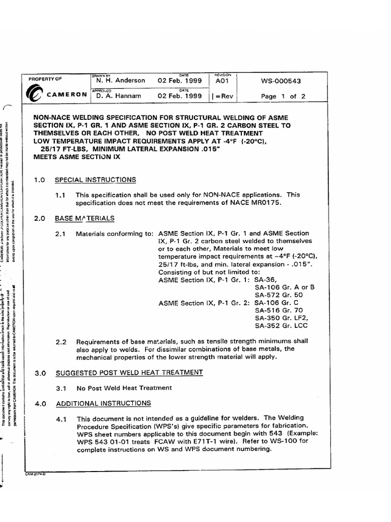 CAMERON 001 - WS-000543 - Rev A01 | PDF