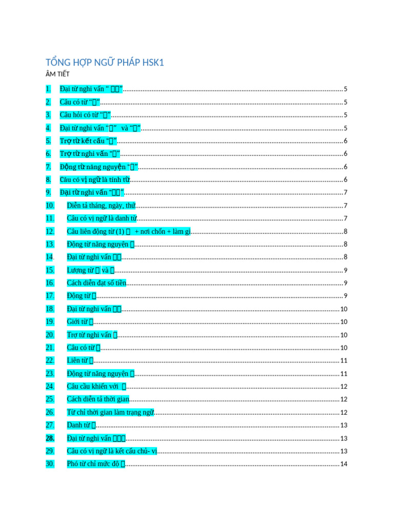 T NG H P NG Pháp Hsk1: 5. TR T Ktcu" 6. TR T Nghivn" 7. Đ NG T Năng Nguy N " 8. Câu Có V NG Là ...