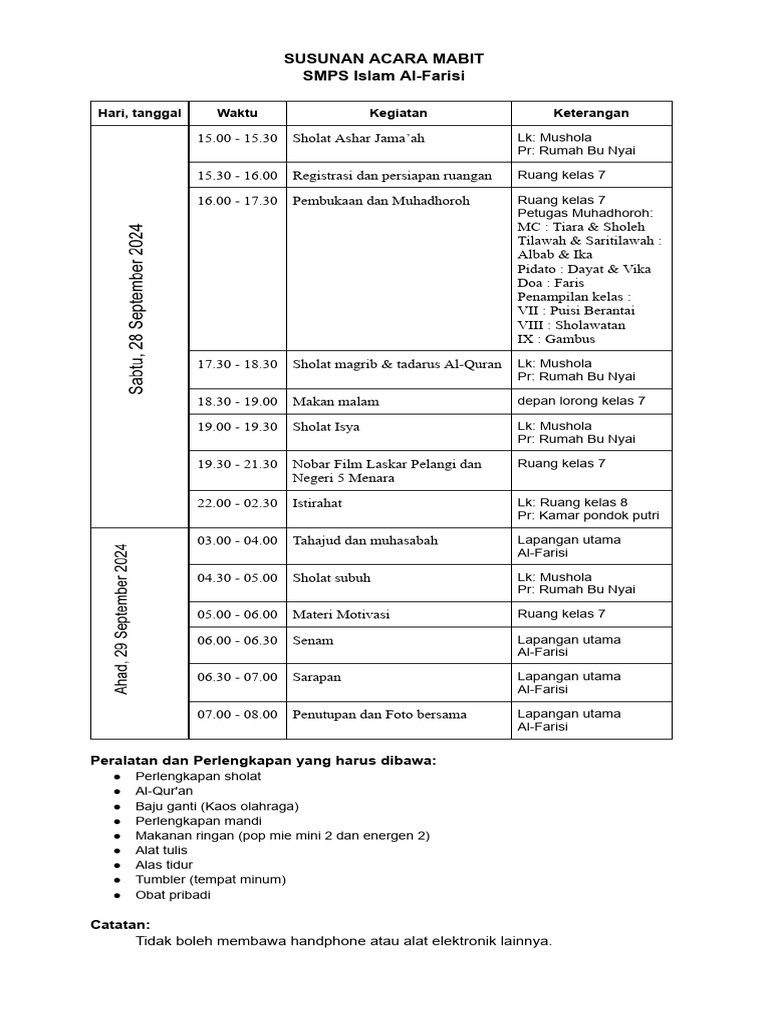 Susunan Acara Mabit | PDF