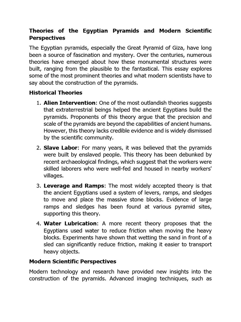 Theories of The Egyptian Pyramids and Modern Scientific Perspectives ...