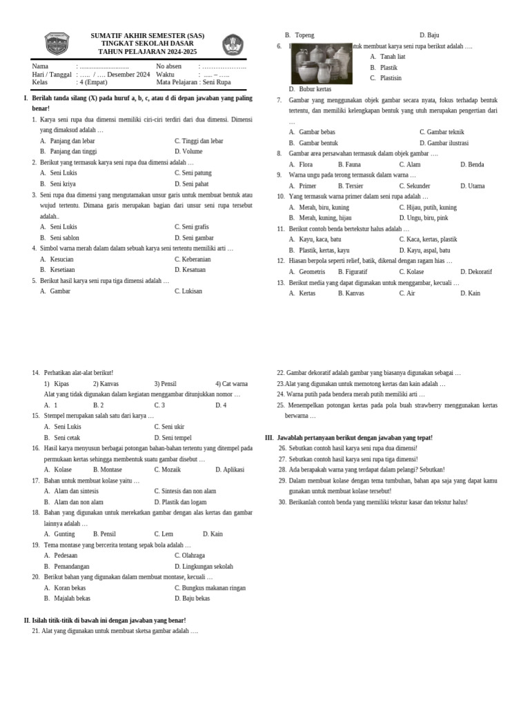 Soal Seni Rupa Kelas 4 Ganjil | PDF