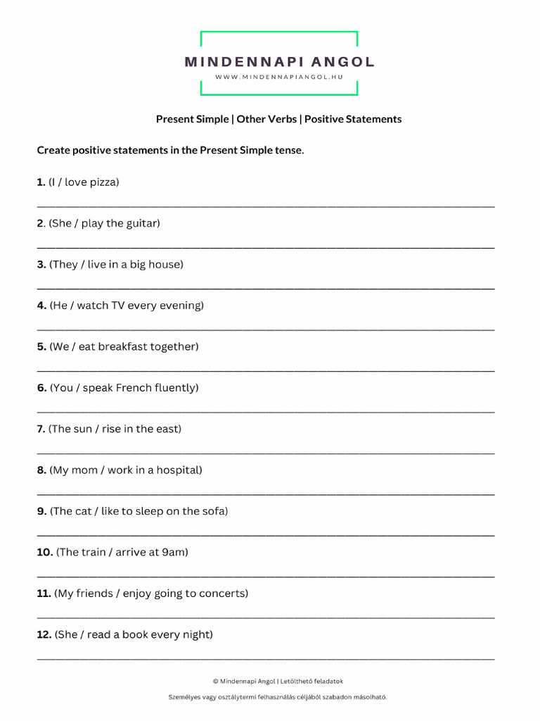 Present Simple Positive Statements | PDF