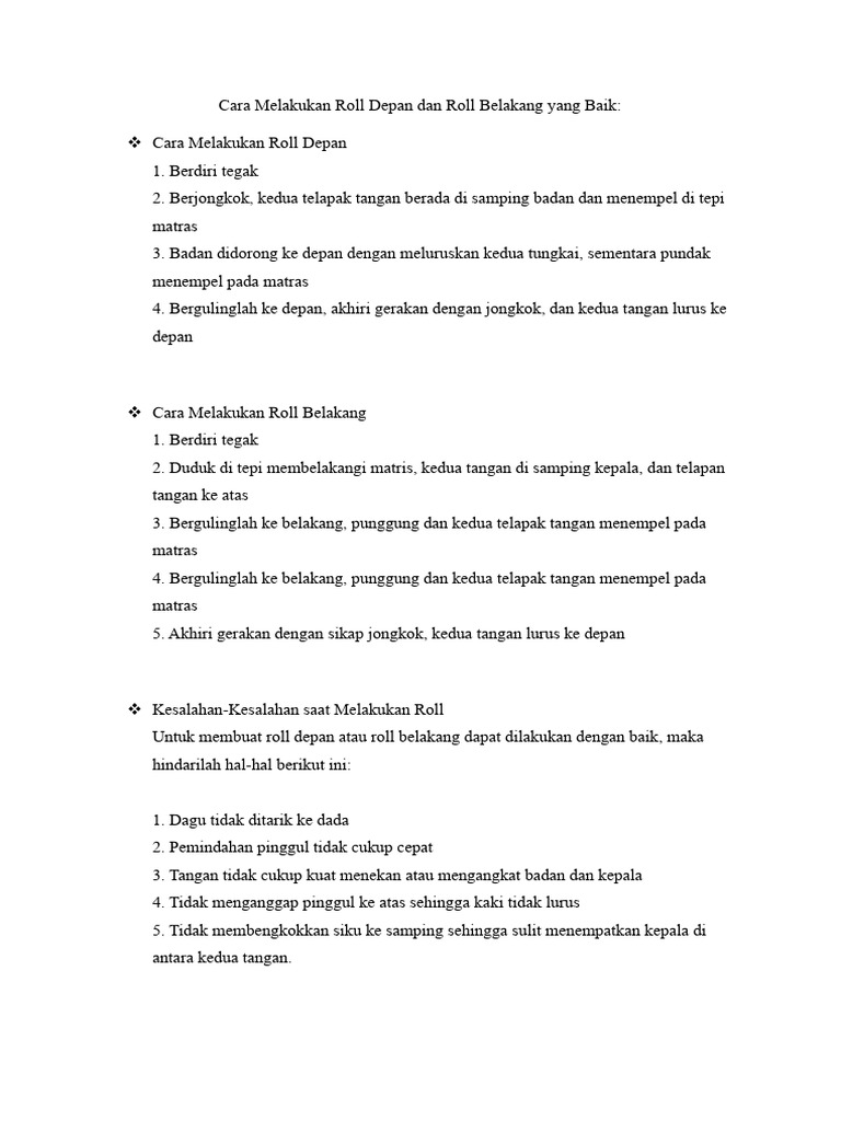 Cara Melakukan Roll Depan Dan Roll Belakang Yang Baik | PDF