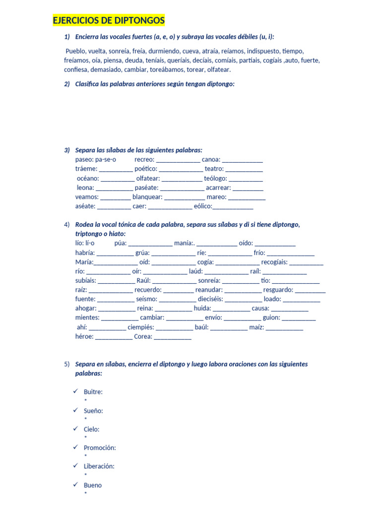 Ejercicios Prácticos de Diptongos | PDF | Poesía