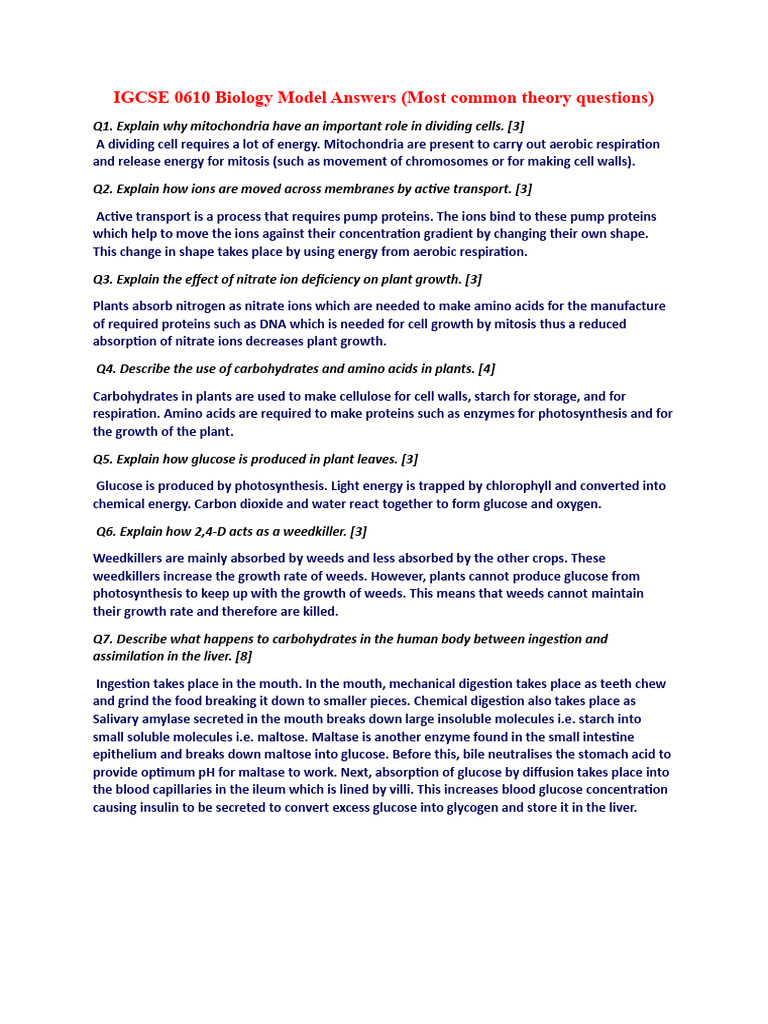 IGCSE Biology Model Answers 0610 | PDF | Chemical Synapse | Immune System