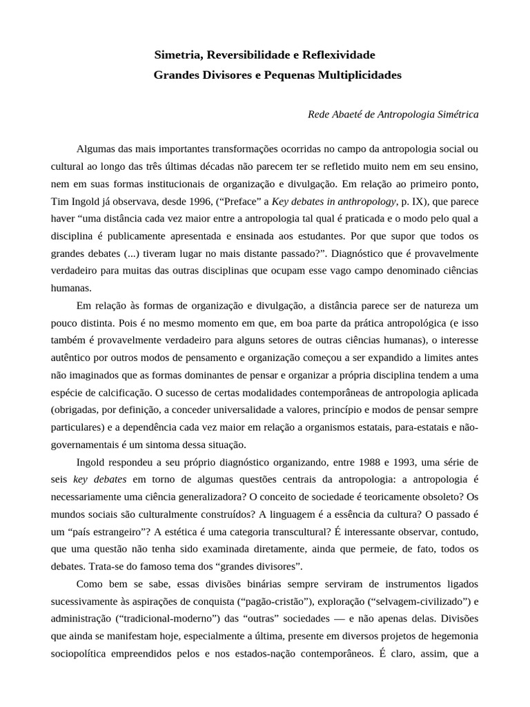Simetria Reversibilidade e Reflexividade Coletivo | PDF | Antropologia ...