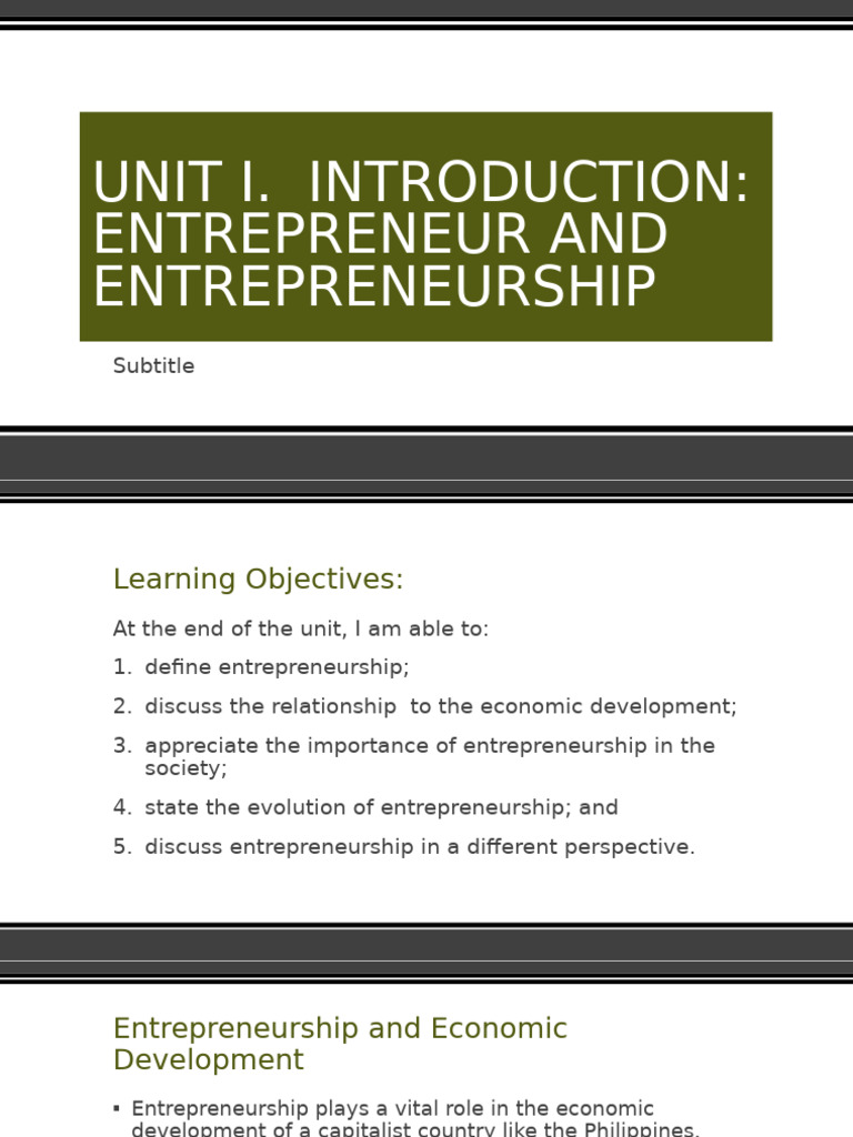 UNIT I Introduction of Entrepreneurship | PDF | Entrepreneurship ...