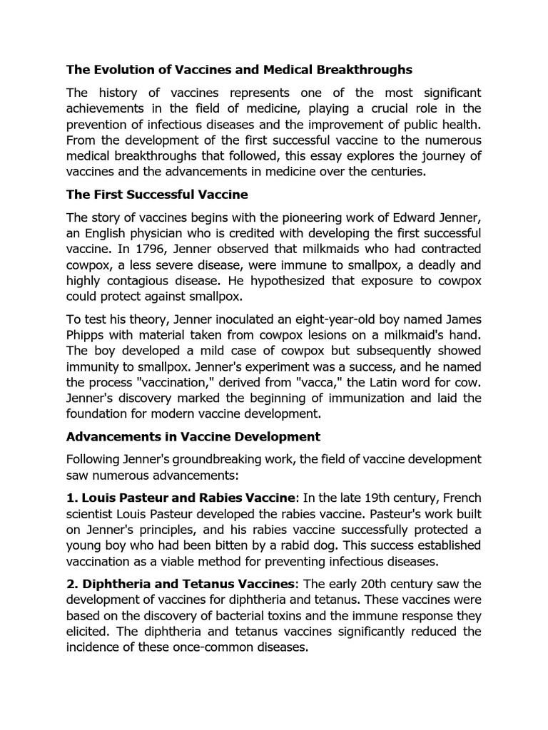 The Evolution of Vaccines and Medical Breakthroughs | PDF | Vaccines ...