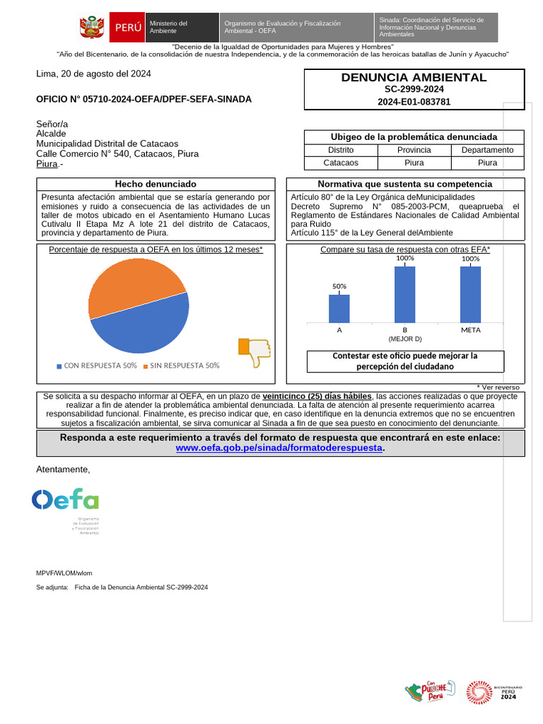 Oficio 05710-2024-OEFA - DPEF-SEFA-SINADA | PDF