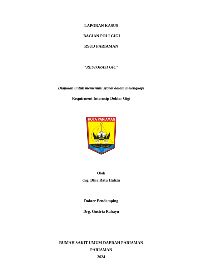 Laporan Kasus Dhia Restorasi Gic | PDF