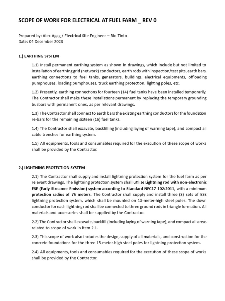Electrical Work Scope for Fuel Farm | PDF | Electric Power ...