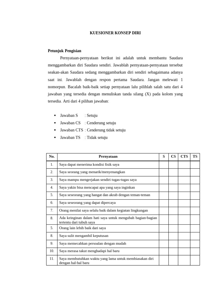Kuesioner Konsep Diri | PDF
