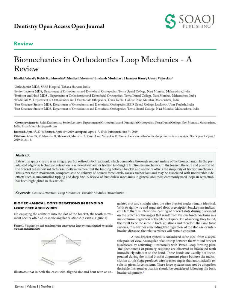 Biomechanics in Orthodontics Loop Mechanics A Review DOAOJ I 101 | PDF