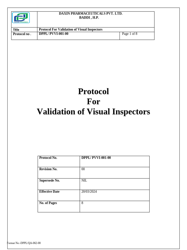 Protocol For Visual Inspector | PDF | Tablet (Pharmacy)