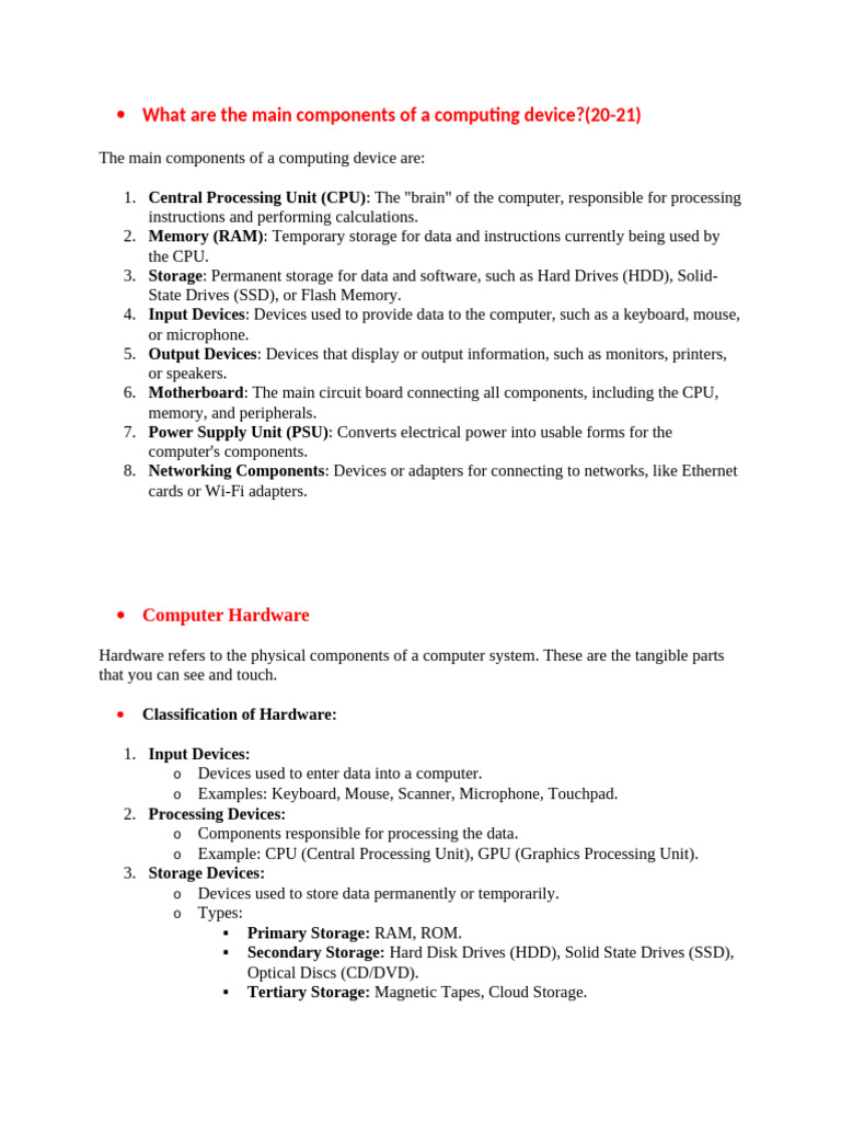 Theory Note Final | PDF | Control Flow | Computer Hardware