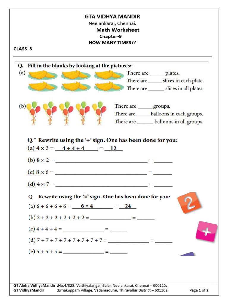 Math Class 3 Chapter 9 HOW MANY TIMES - Worksheet | PDF | Career ...
