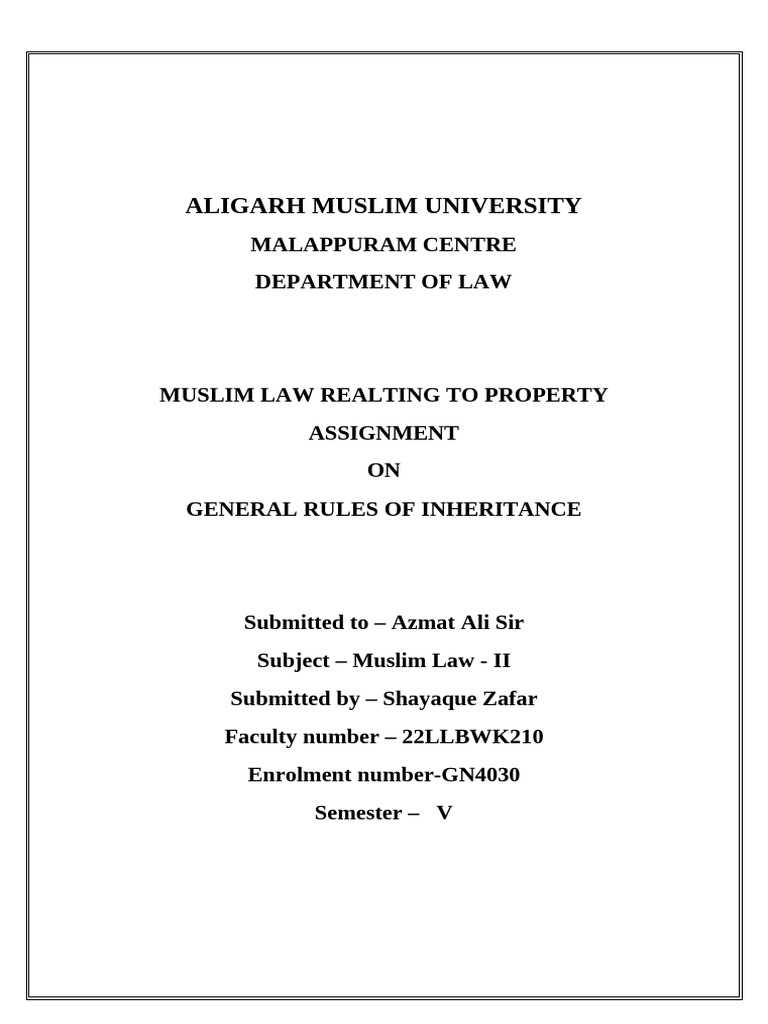 Muslim Law II Assignment PDF | PDF | Inheritance | Sharia