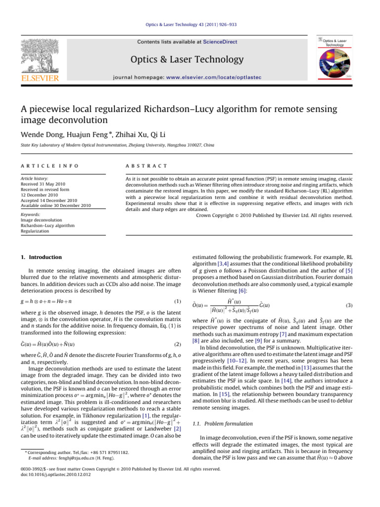 A Piecewise Local Regularized Richardson-Lucy Algorithm For Remote ... A Piecewise Local Regularized Richardson-Lucy Algorithm For Remote ...