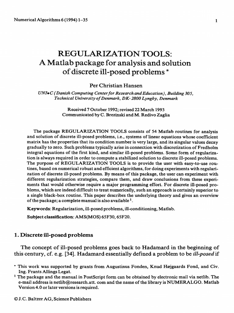 REGULARIZATION TOOLS - A Matlab Package For Analysis and Solution of ...