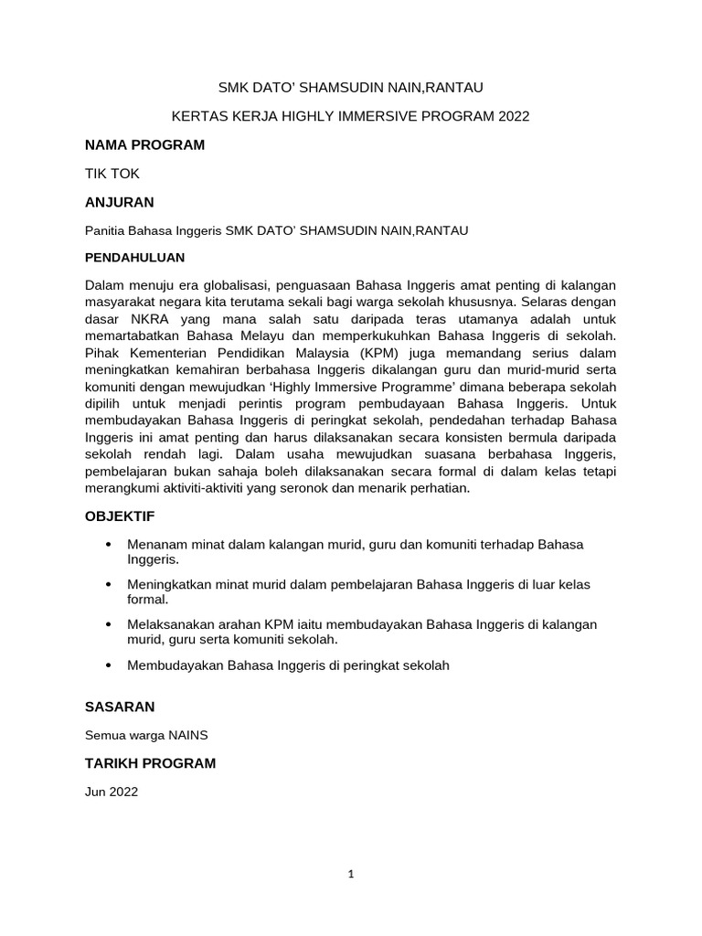 Kertas Kerja Tik Tok | PDF