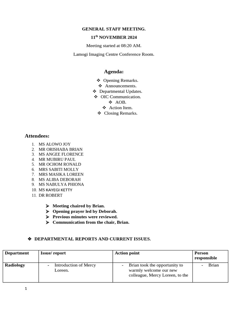 Sample Minutes For Weekly Meetings | PDF | Procurement | Communication