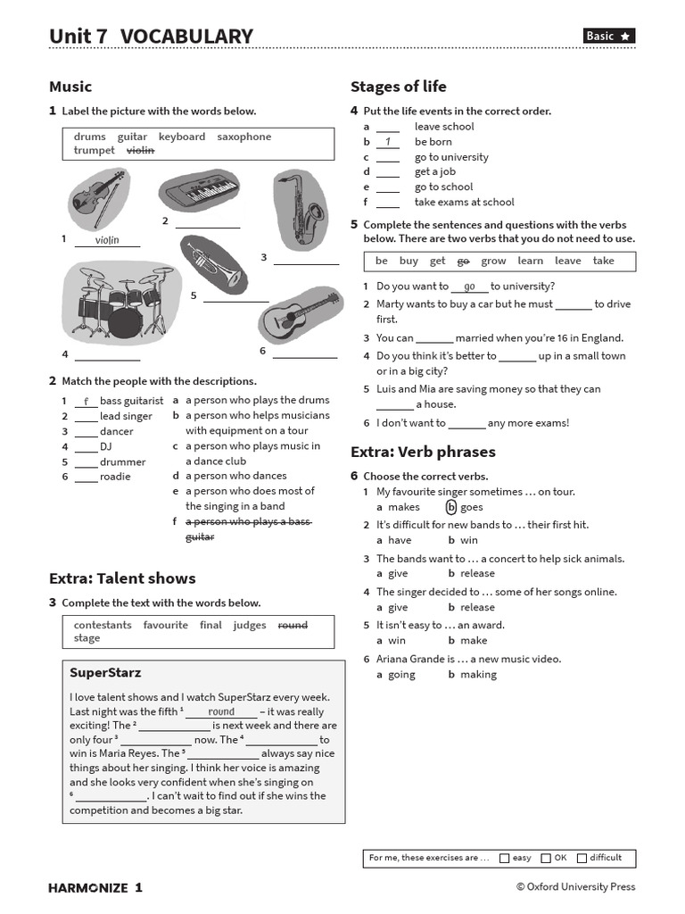 Harmonize 1 TRM Unit 7 Vocab Grammar Worksheets | PDF | Phrase | Object ...