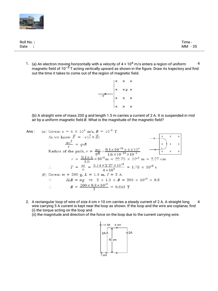 Moving Charges Sheet 1 Solution | PDF | Magnetic Field | Force