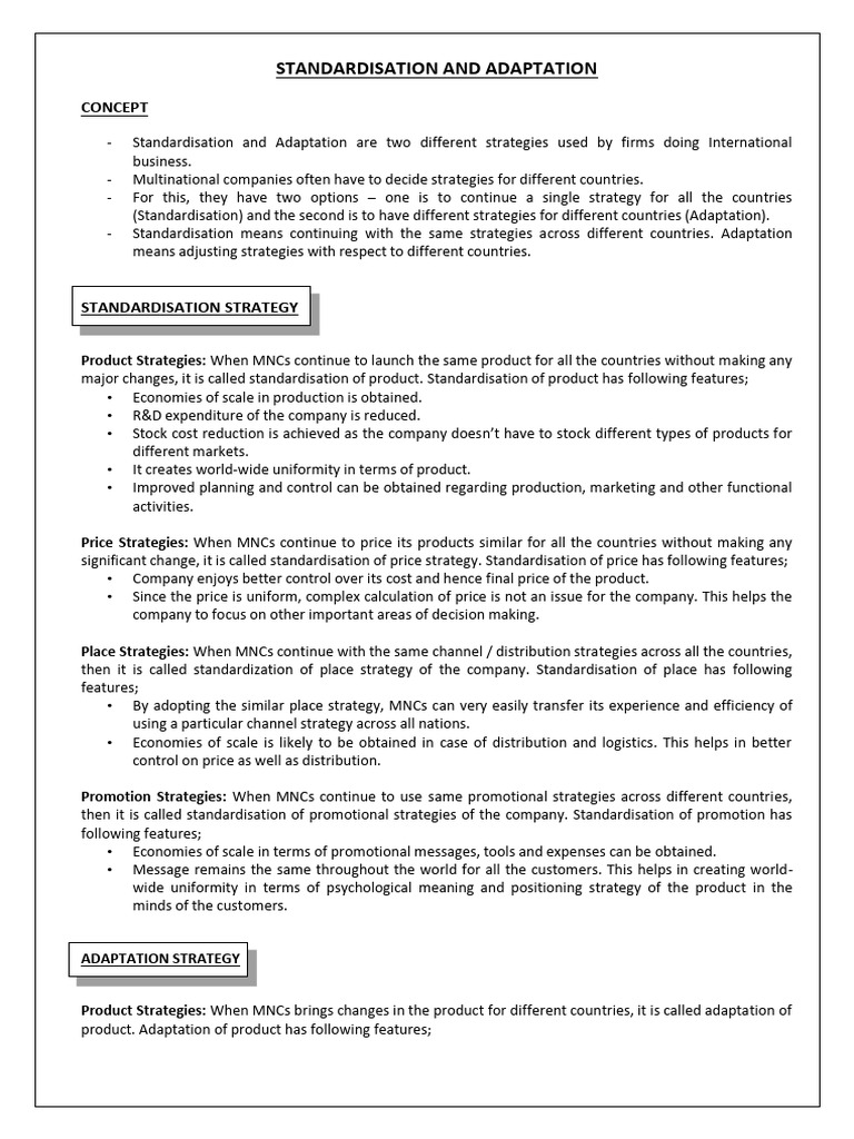 Standardisation vs Adaptation Strategies | PDF | Standardization | Brand