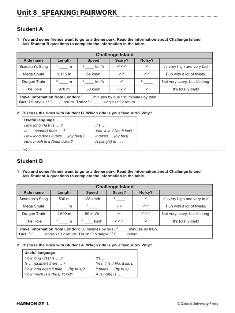Harmonize 1 TRM Pairwork Unit 8 Worksheets | PDF