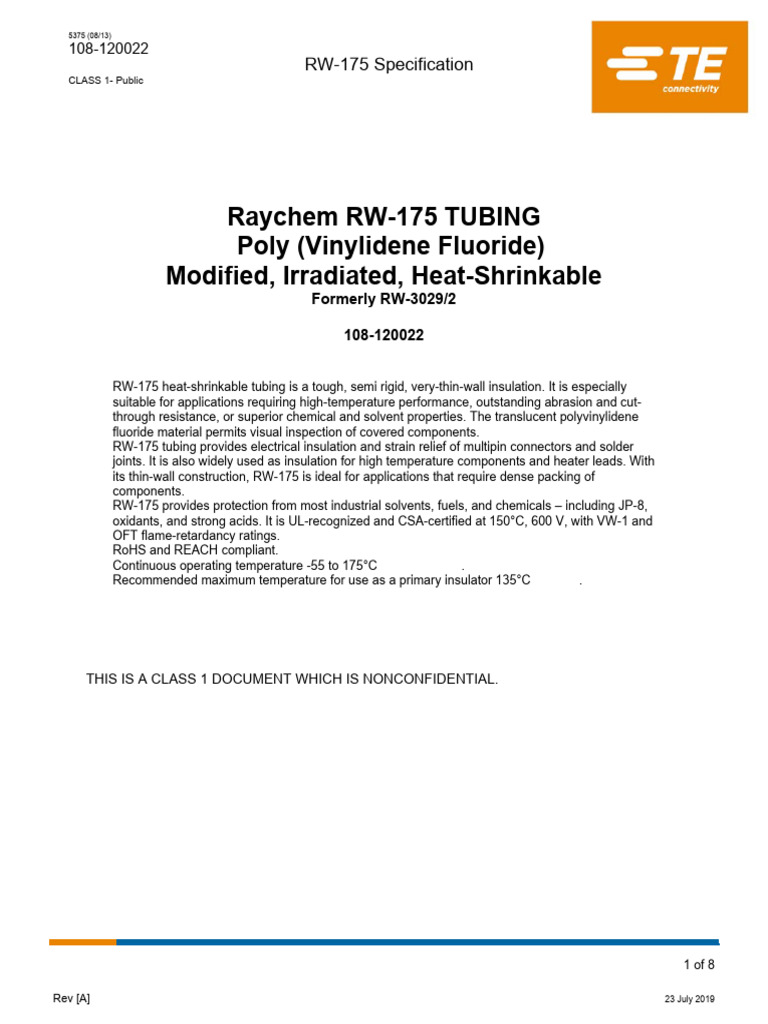 TE Conncetivity RW-175 - EnG - SS - 108-120022 - A | PDF | Pipe (Fluid ...