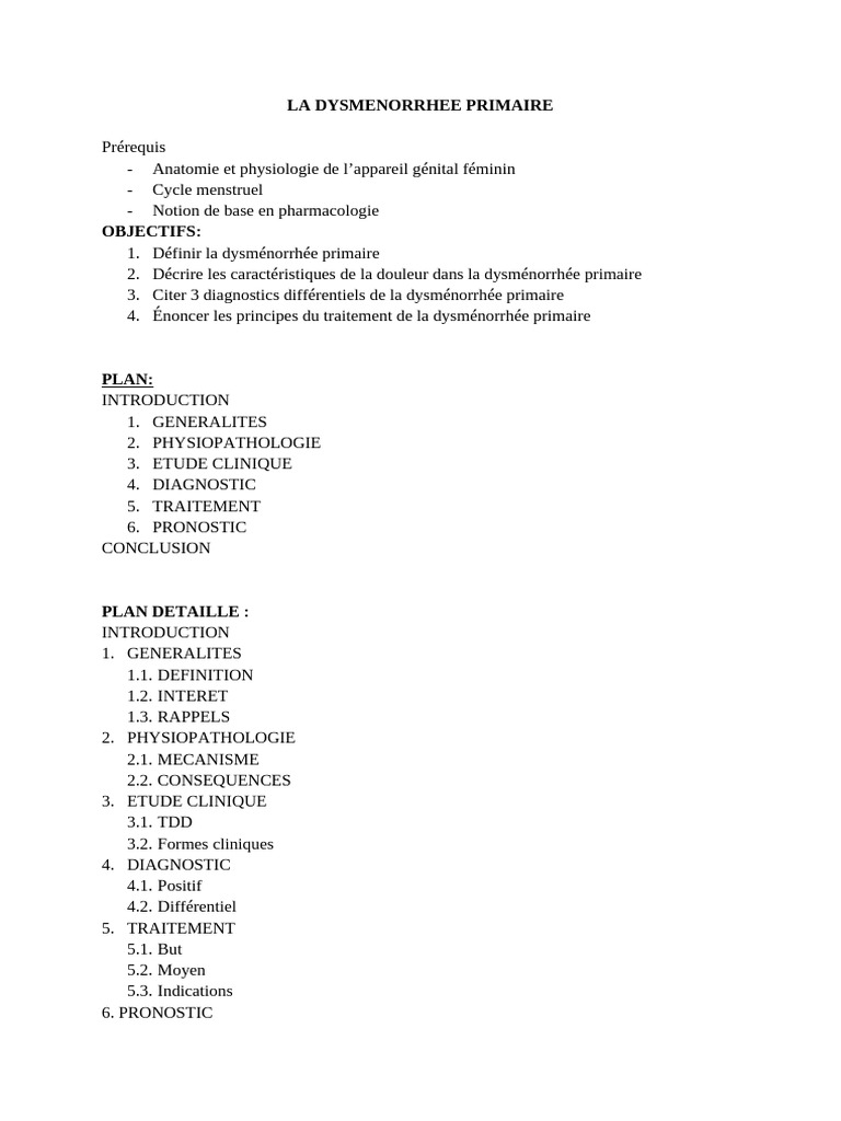 Dysménorrhée Primaire : Diagnostic et Traitement | PDF | Cycle ...
