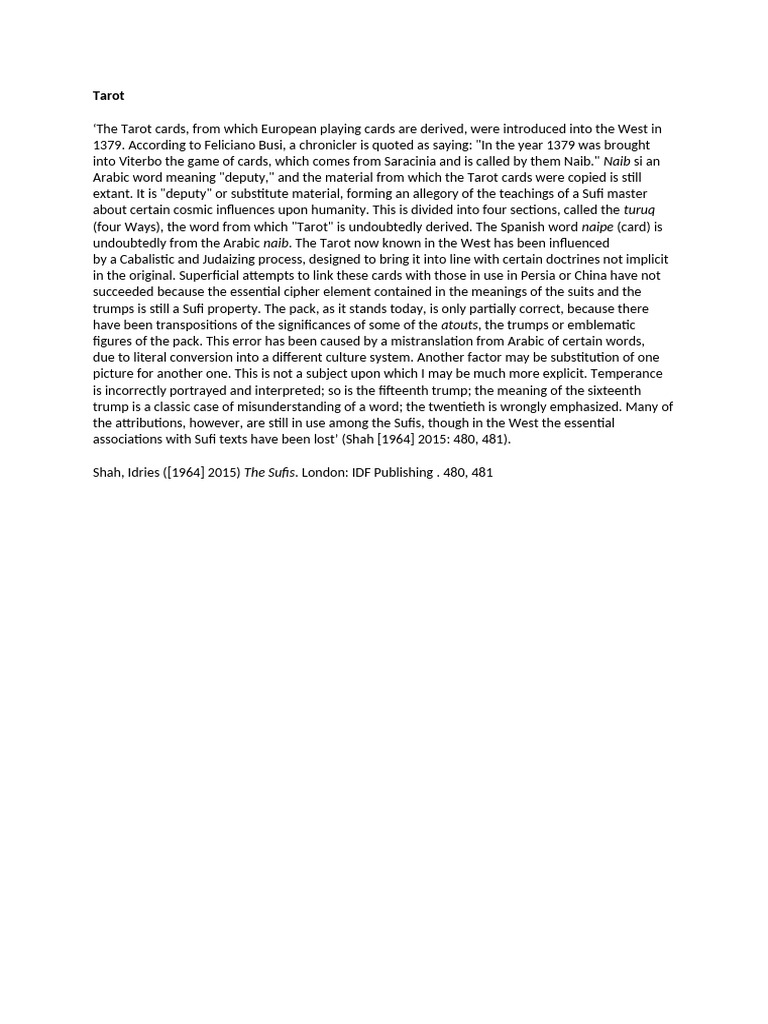 Idries Shah - Tarot Citation | PDF | Religion & Spirituality