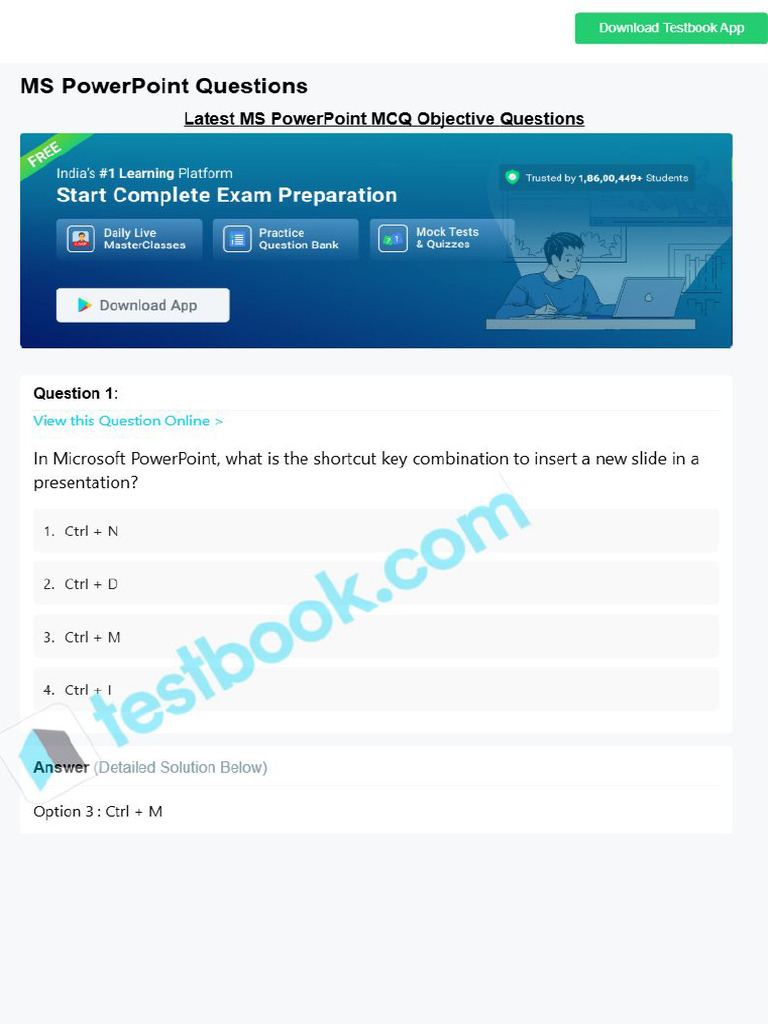 MCQ On Ms Powerpoint 5fb69e24a39b2b8c44e9c242 | PDF