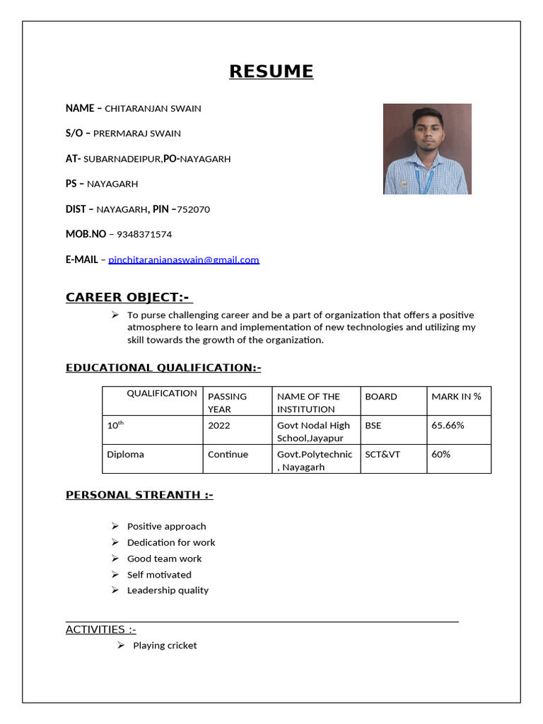 Resume: Chitaranjan Swain | PDF
